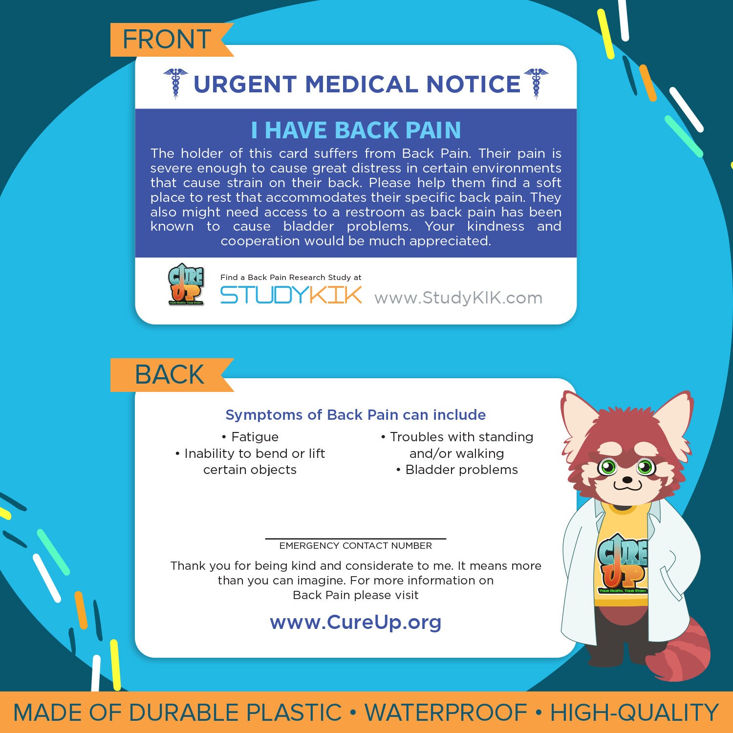 Back Pain Card Back Pain Emergency Card Back Pain Medical | Etsy