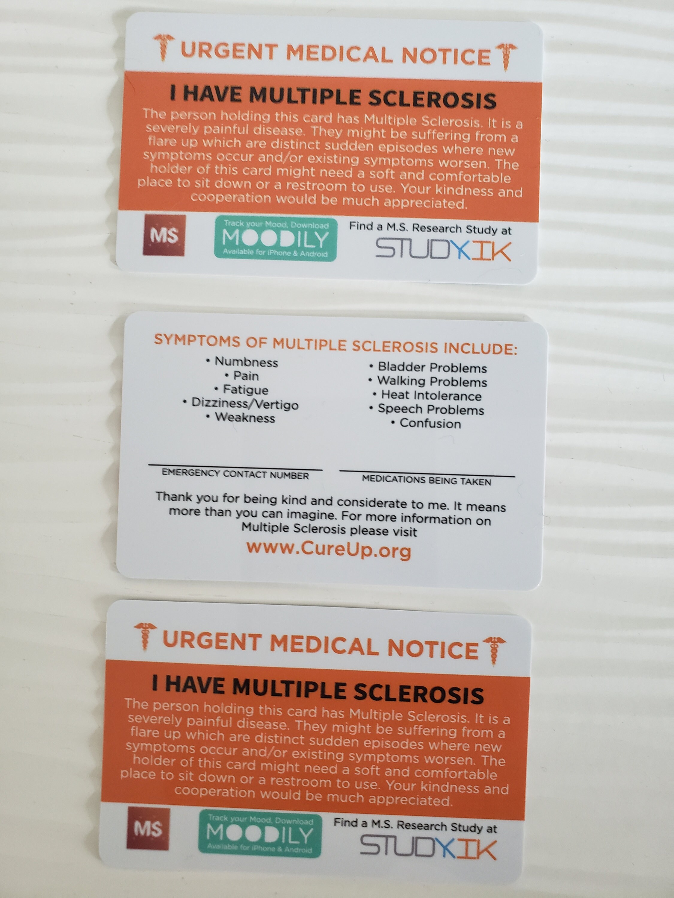 Multiple Sclerosis Card Multiple Sclerosis Emergency Card | Etsy