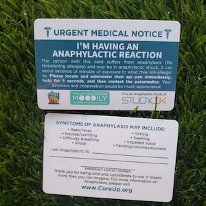 Anaphylactic Card, Anaphylaxis Card, Anaphylactic Medical Card ...