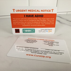 ADHD Card, ADHD Emergency Card, ADHD Medical Card, Attention Deficit ...