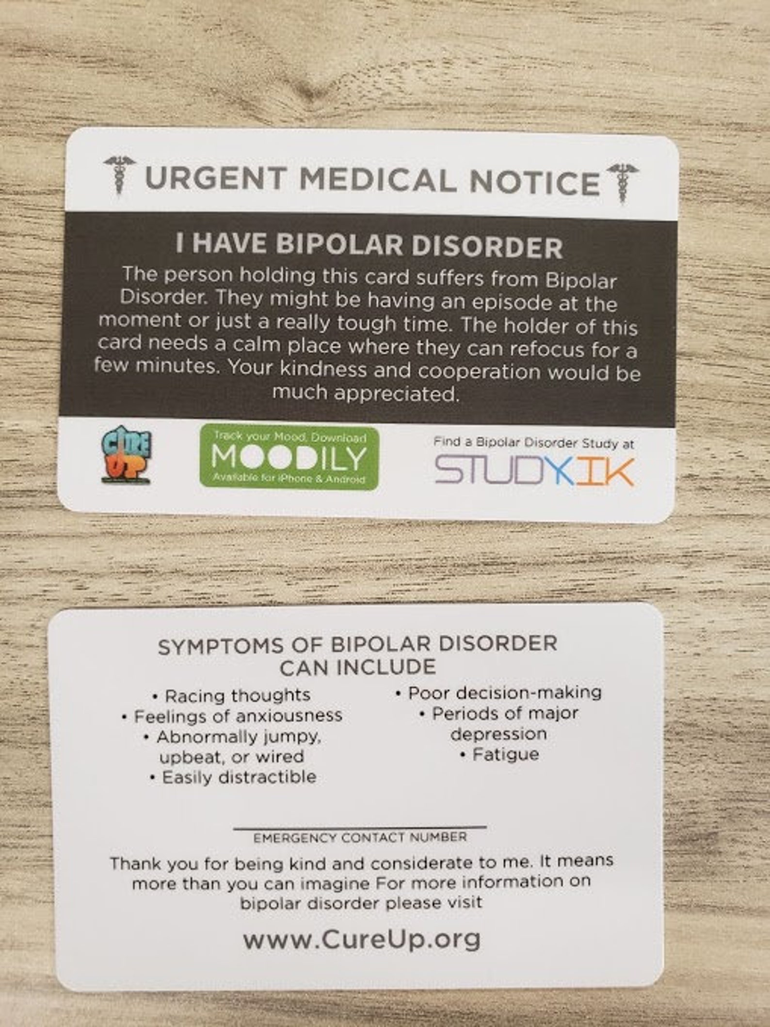 Bipolar Disorder Card Bipolar Disorder Emergency Card - Etsy Australia