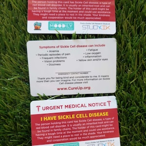 Sickle Cell Card, Sickle Cell Emergency Card, Sickle Cell Medical Card ...
