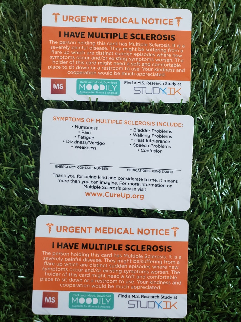 Multiple Sclerosis Card Multiple Sclerosis Emergency Card - Etsy