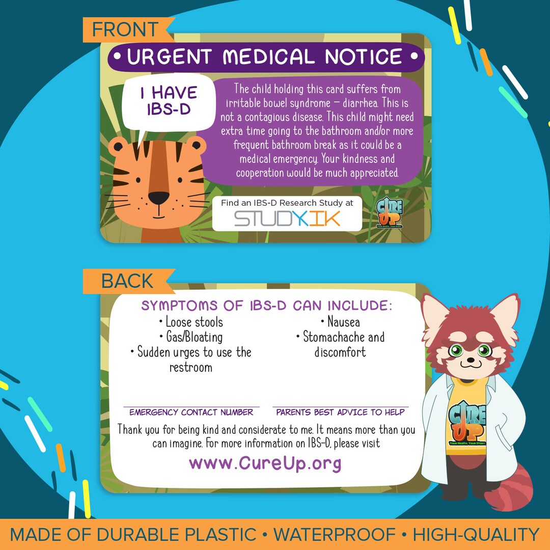 Child IBS-D Card, Child IBS-D Emergency Card, Child IBS-D Medical Card ...