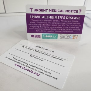Alzheimer's Disease Card, Alzheimer's Card, Alzheimer's Disease ...