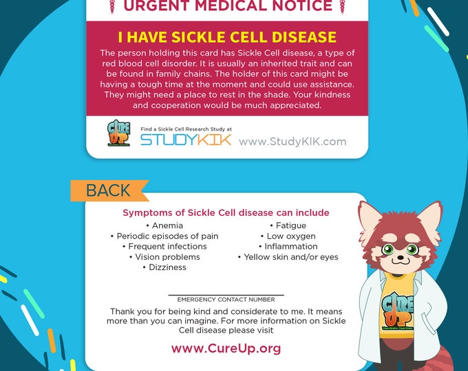 Sickle Cell Card, Sickle Cell Emergency Card, Sickle Cell Medical Card ...