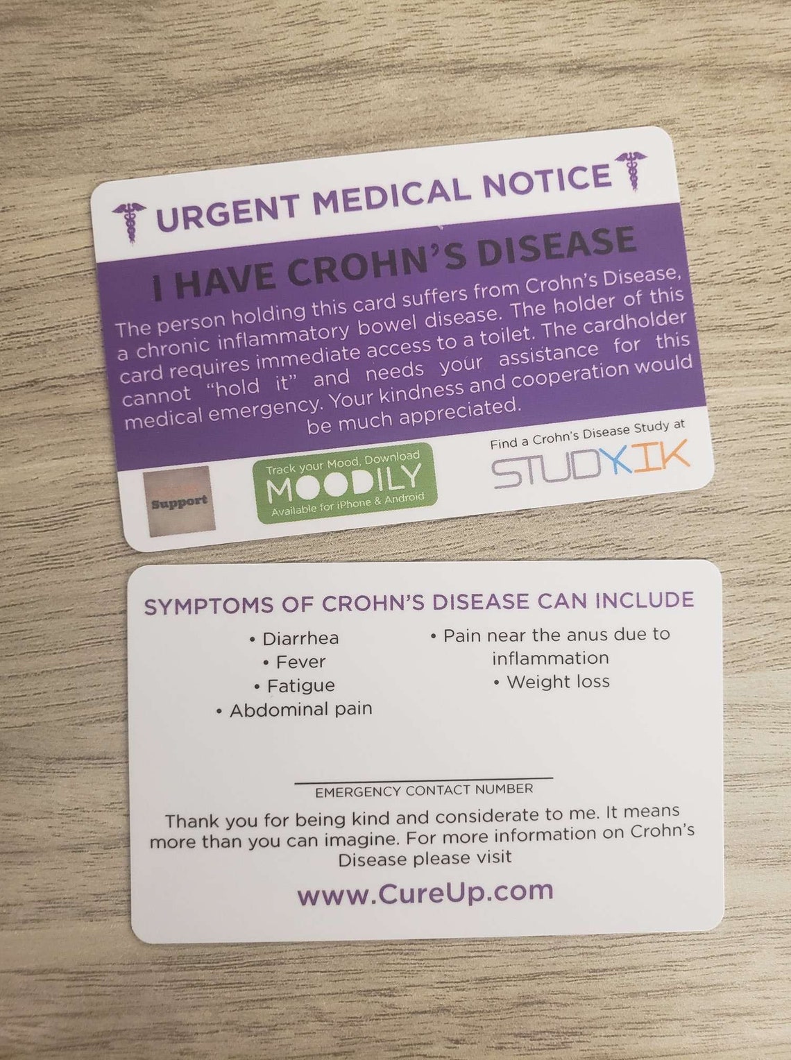 Crohn's Disease Card Crohn's Disease Emergency Card | Etsy