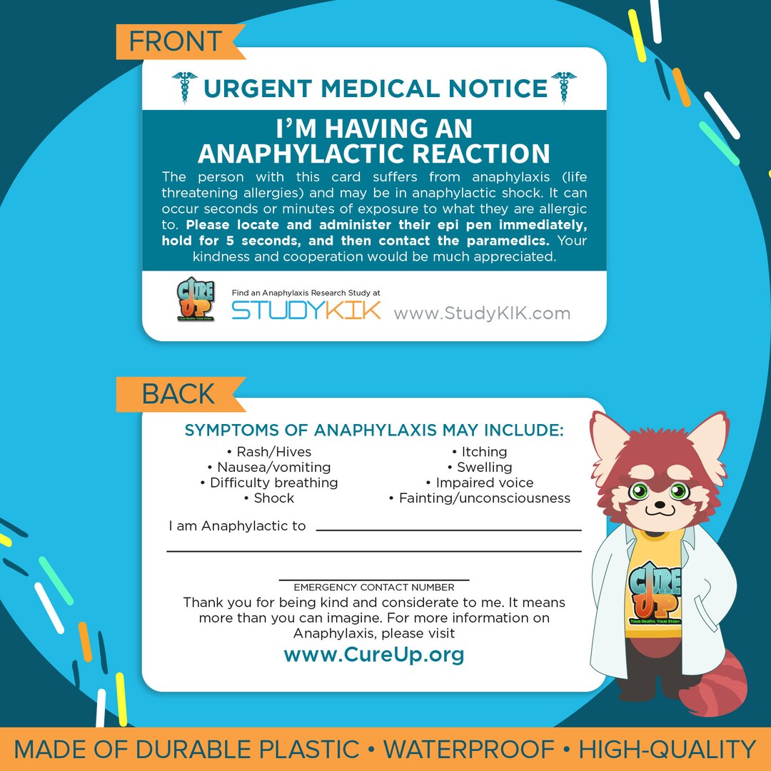 Anaphylactic Card, Anaphylaxis Card, Anaphylactic Medical Card ...