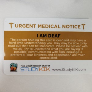 Deaf Card, Multiple Sclerosis Emergency Card, Deaf Medical Card, Deaf ...