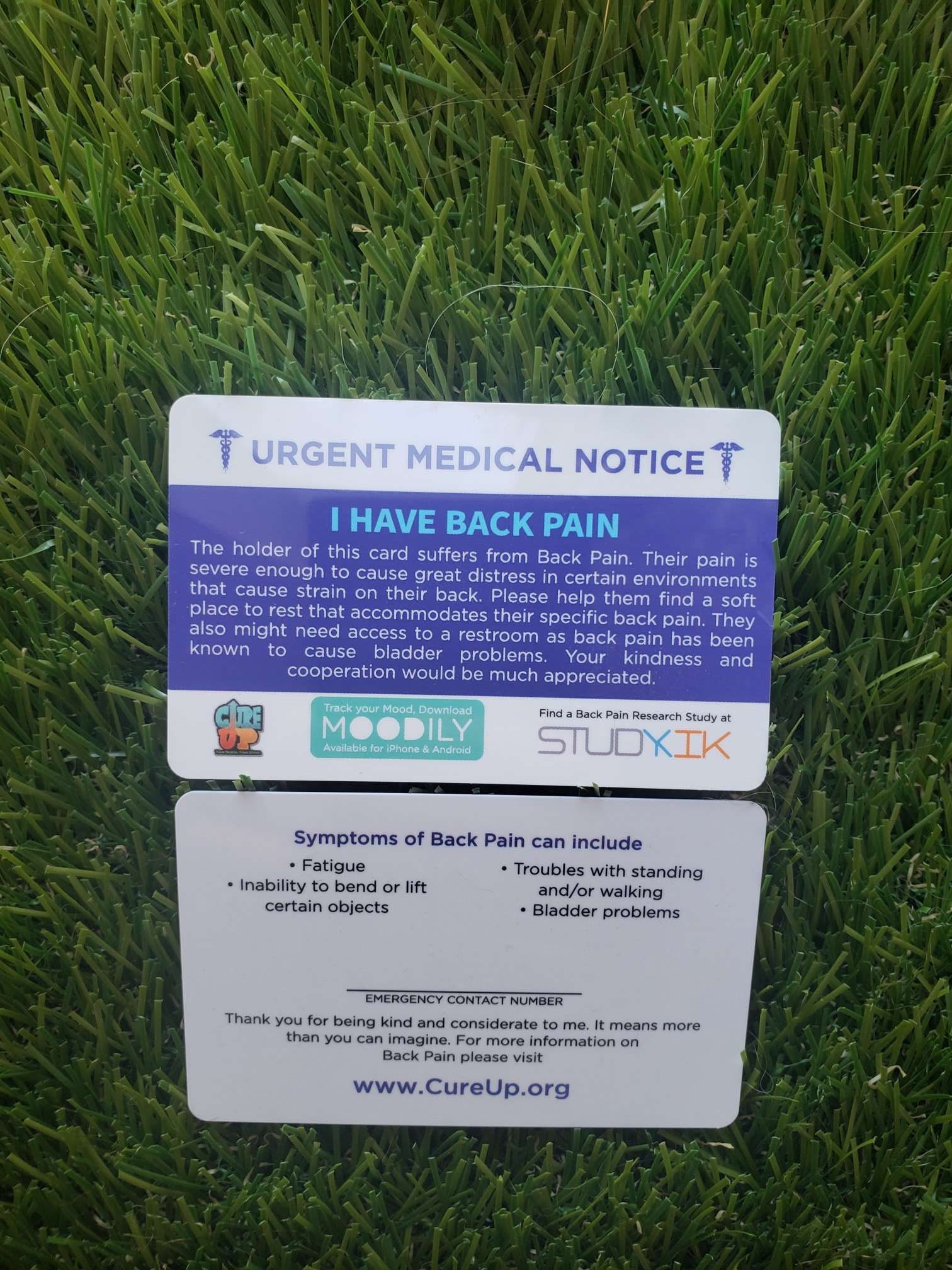 Back Pain Card Back Pain Emergency Card Back Pain Medical | Etsy