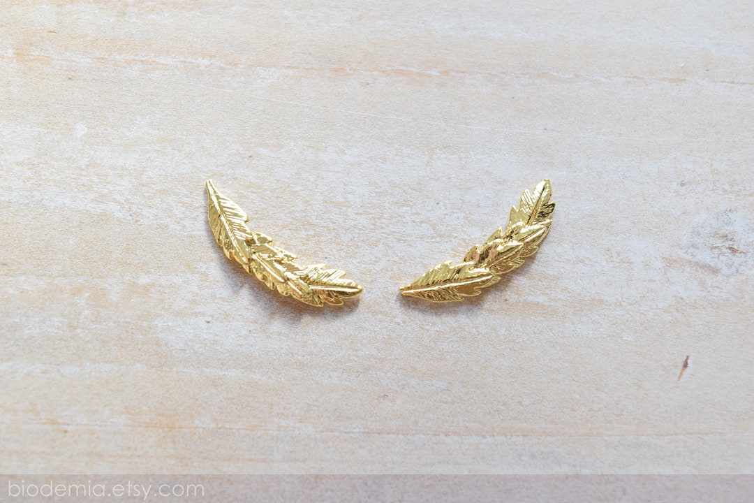 Gold Tone Leaf Crawler Climber Metal Glamour Stud or Clip on Earrings ...