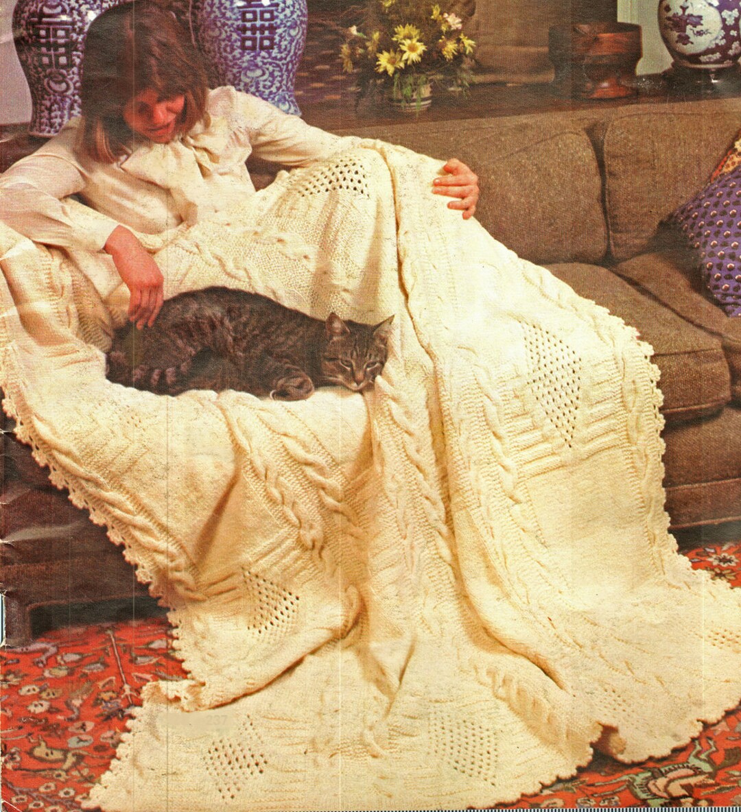Afghan Knitting Pattern, Cable Knit Afghan or Blanket Knitting Pattern ...