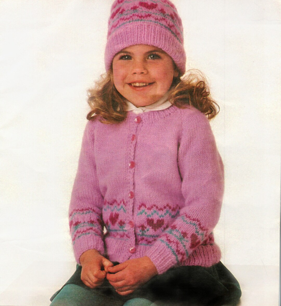 Girls Knitting Pattern, Girls Cardigan Knitting Pattern, Girls Beanie ...