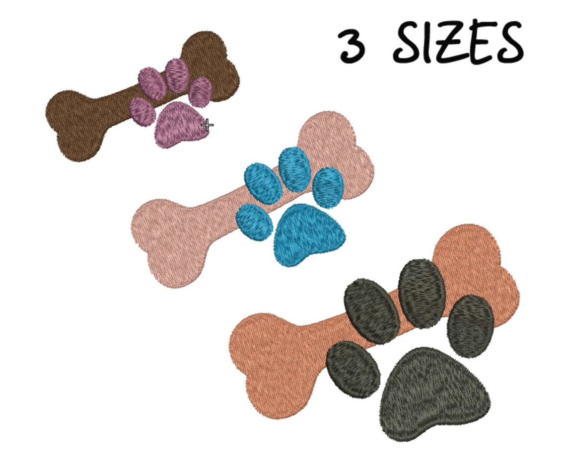 Paw Print & Bone Embroidery Design Paw Print Bone Dog Machine | Etsy