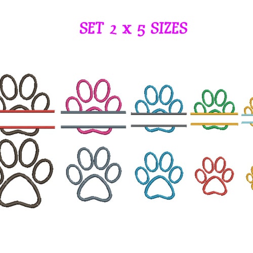 Split Paw Print Embroidery Design Dog Paw Print Machine - Etsy