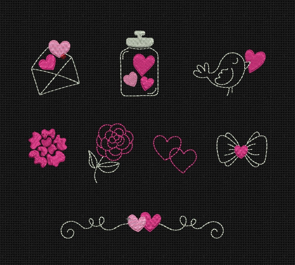 Romantic Embroidery Design Love Set Machine Embroidery Designs | Etsy