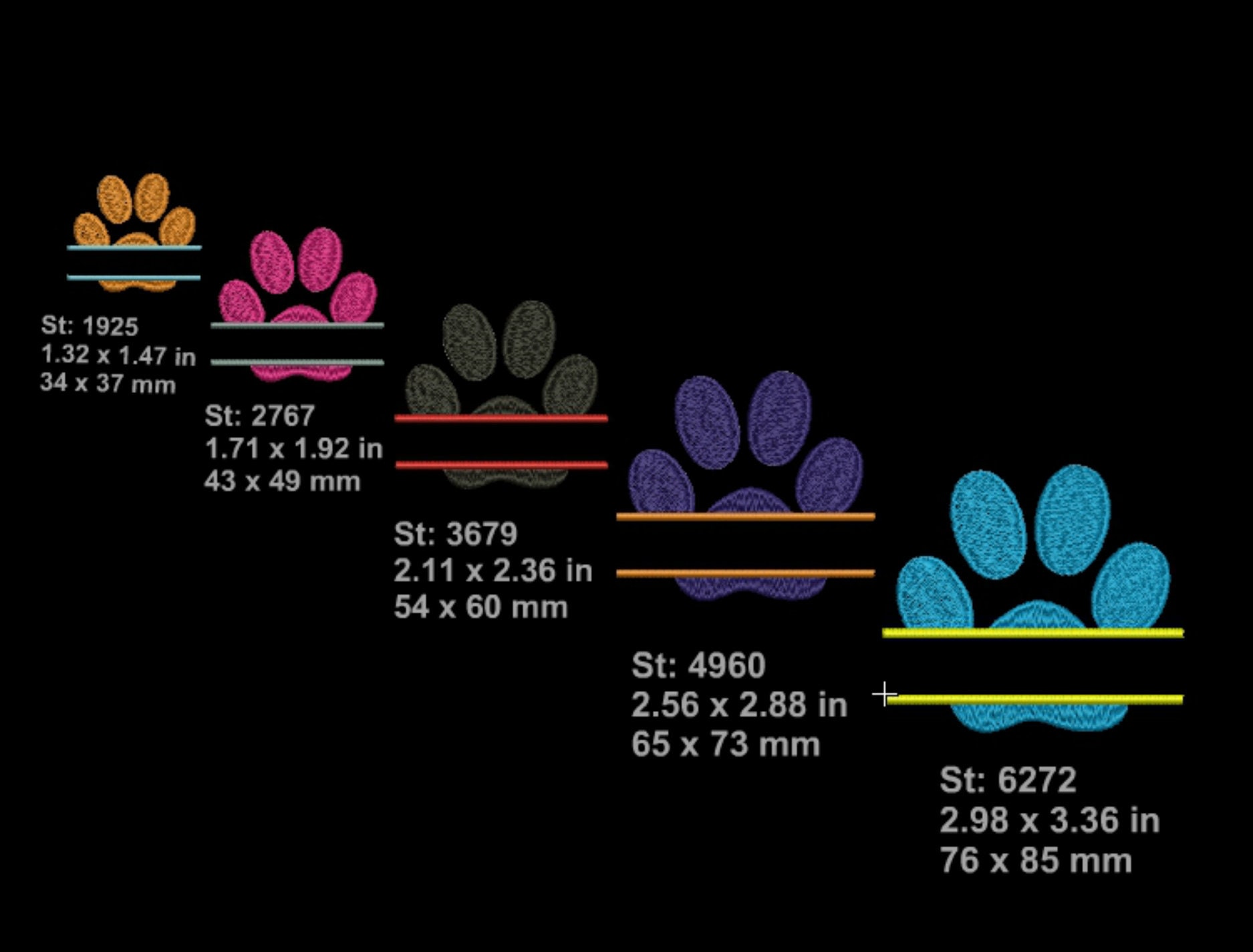 Split Paw Print Embroidery Design Dog Paw Print Machine - Etsy