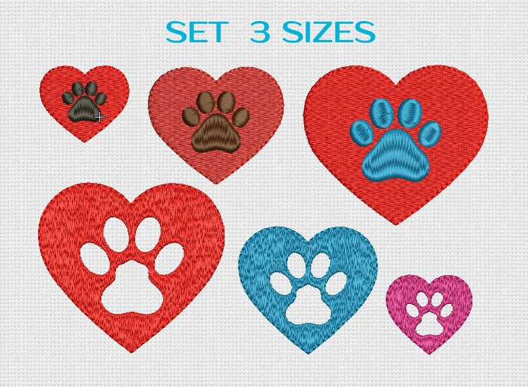 SET Dog Paw Print Embroidery Design Heart Should Dogs Machine | Etsy