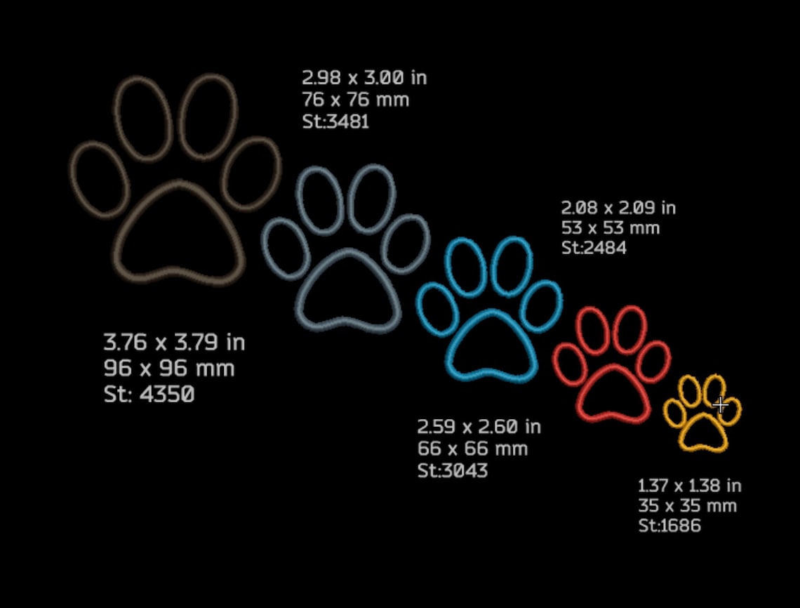 Paw Print Embroidery Design Dog Paw SET Animal Paw Machine | Etsy UK