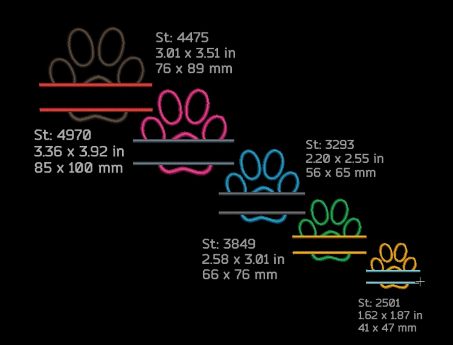 Split Paw Print Embroidery Design Dog Paw Print Machine - Etsy