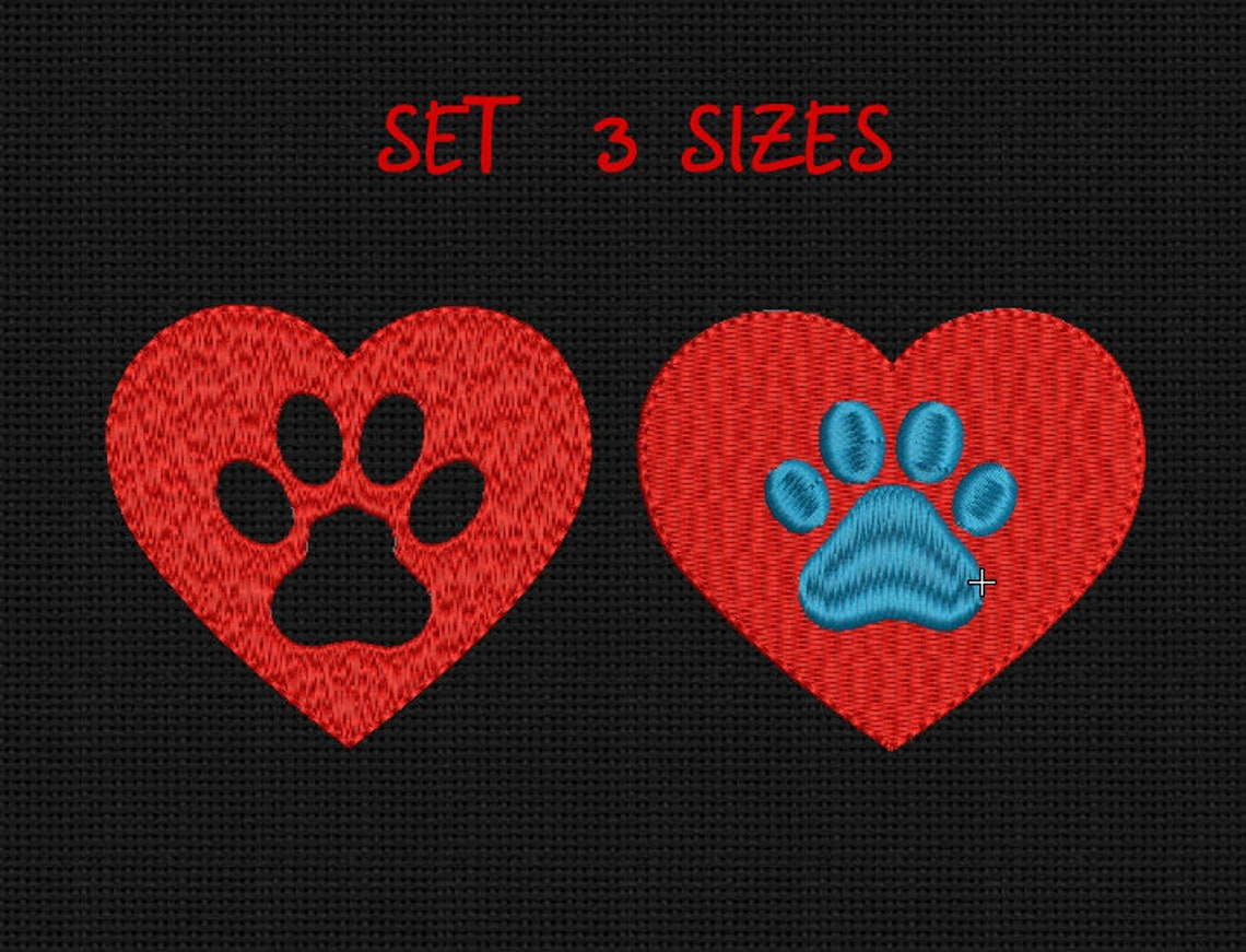 SET Dog Paw Print Embroidery Design Heart Should Dogs Machine - Etsy