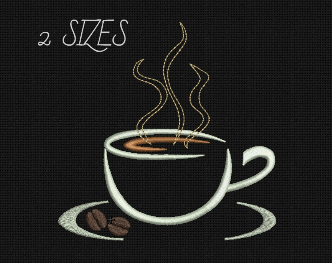 Coffee Cup Embroidery Design Coffee Bean Machine Embroidery | Etsy