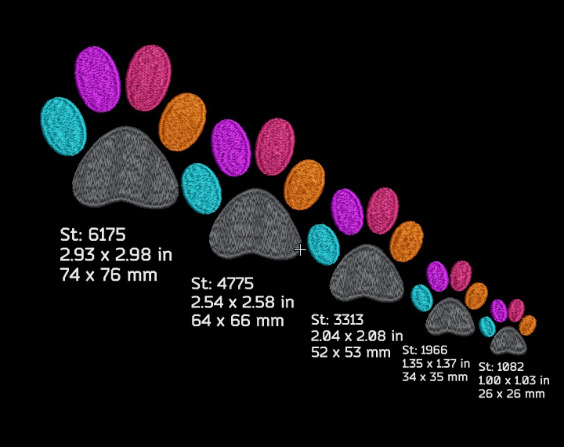 Embroidery Design Paw Print Color Machine Embroidery Designs - Etsy
