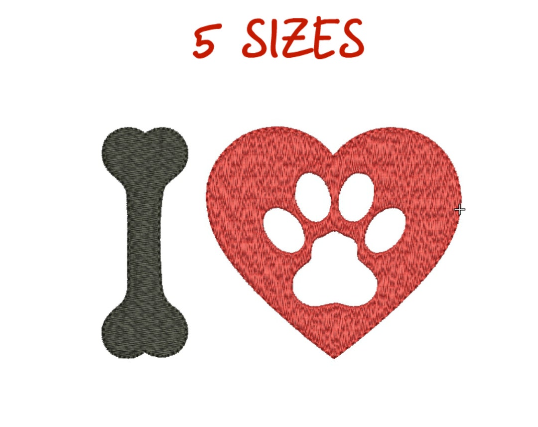 I Love Dog Embroidery Design Paw Print Machine Embroidery Designs Dog ...