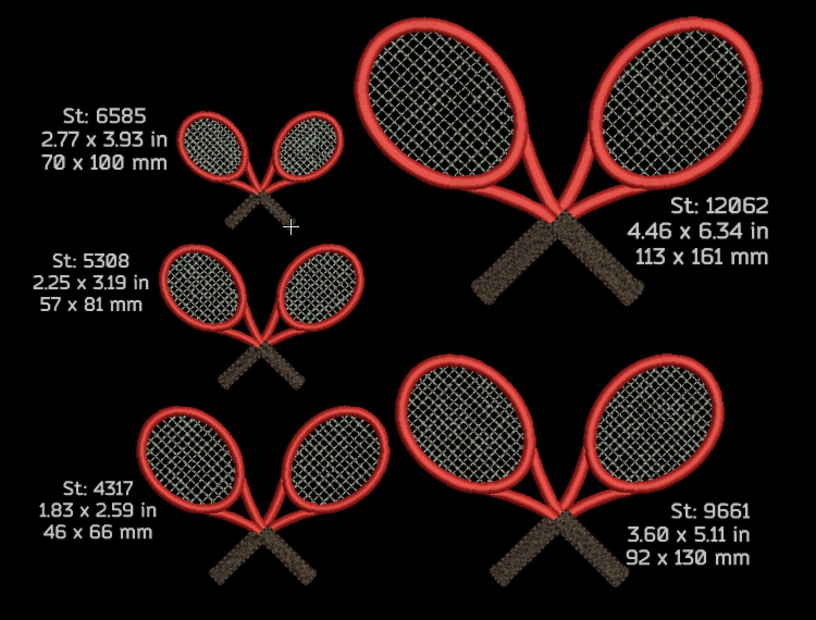 Two Tennis Racket Embroidery Design Racket Sport Machine - Etsy