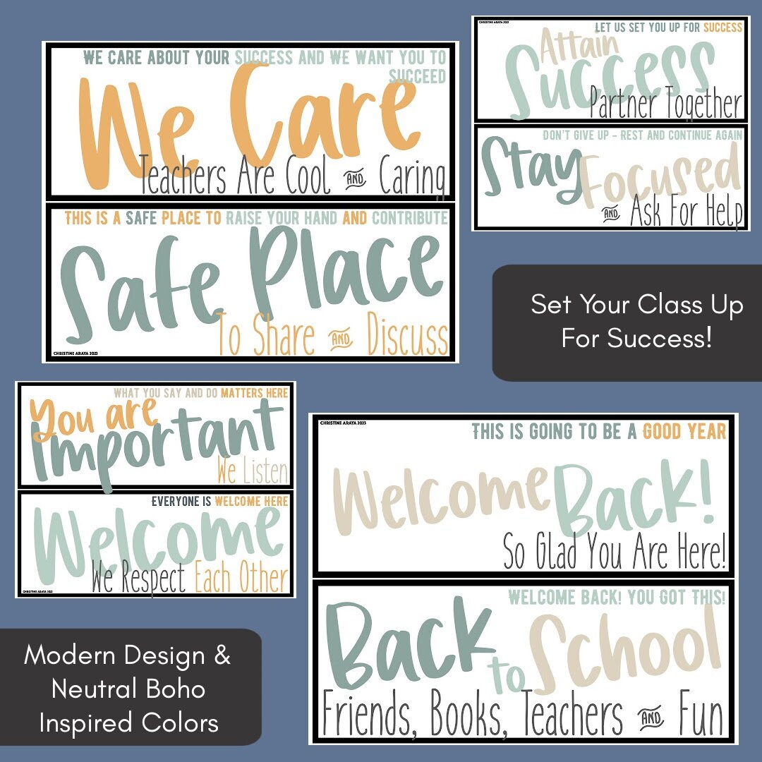 BOHO Neutral Back to School Bulletin Board Posters: Banners, Classroom ...