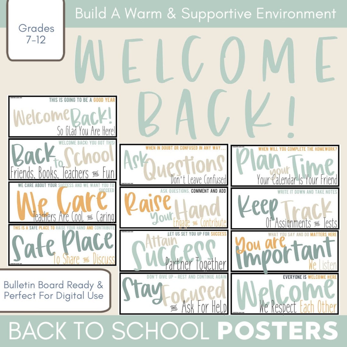 BOHO Neutral Back to School Bulletin Board Posters: Banners, Classroom ...