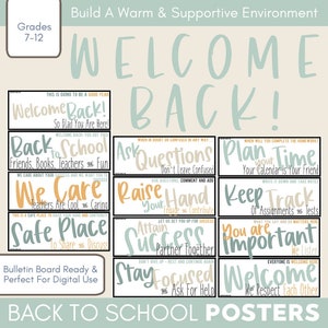 BOHO Neutral Back to School Bulletin Board Posters: Banners, Classroom ...
