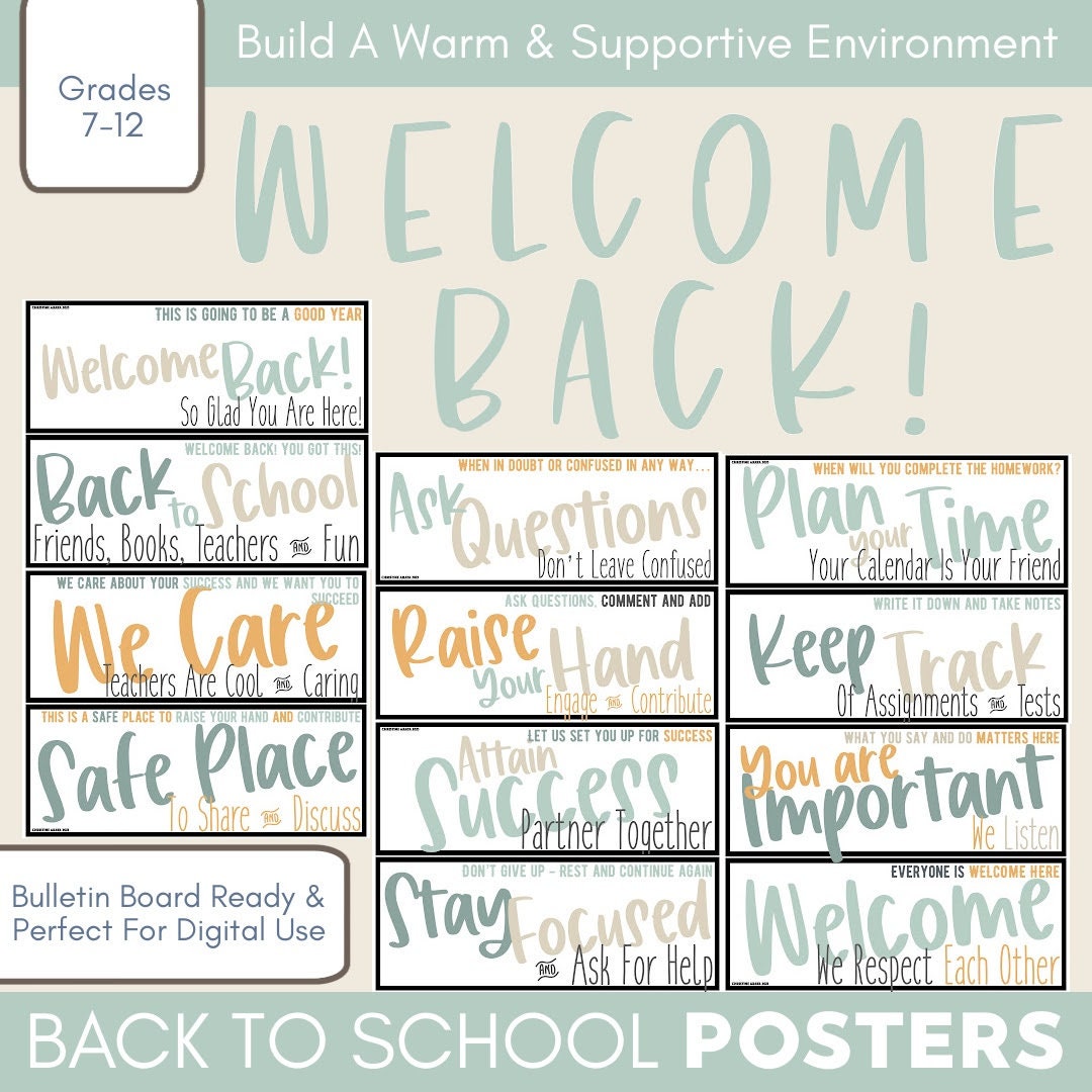 BOHO Neutral Back to School Bulletin Board Posters: Banners, Classroom ...