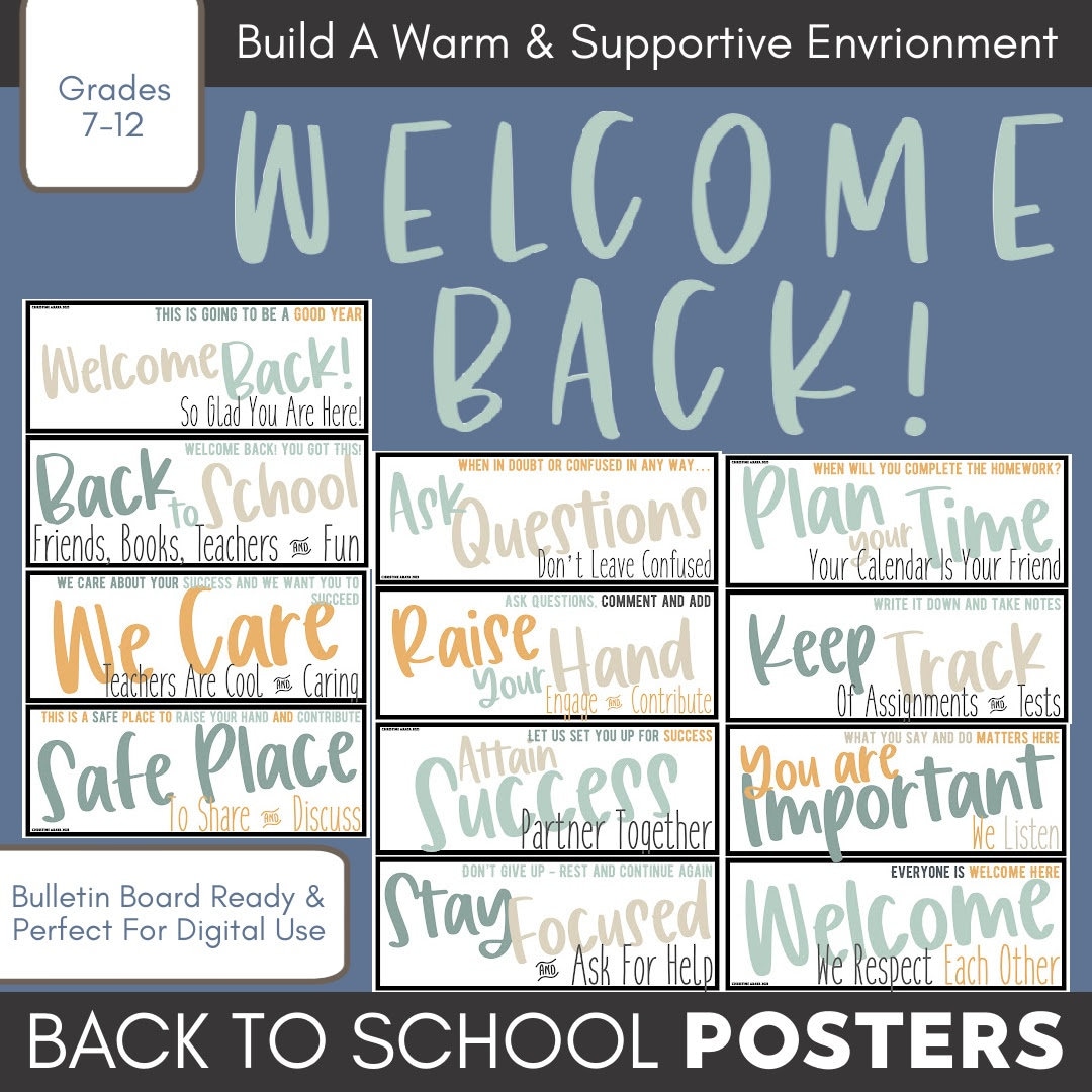 BOHO Neutral Back to School Bulletin Board Posters: Banners, Classroom ...