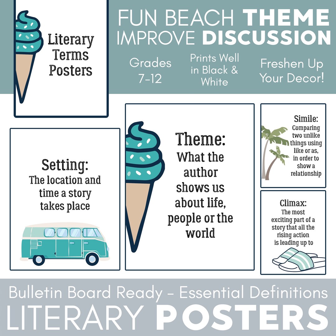 Beach Literary Terms Posters: Bulletin Board, Banner, Classroom Decor ...