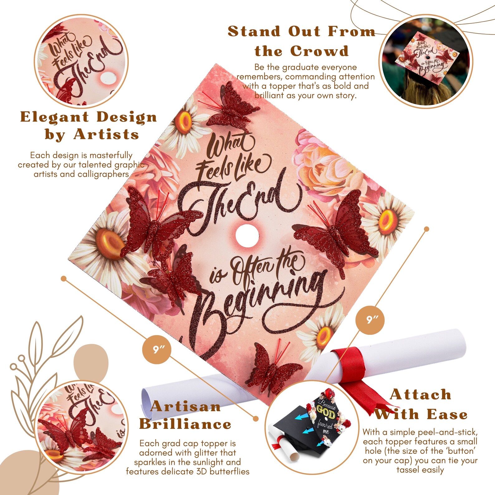 What Feels Like the End is Often the Beginning|3d Butterfly Grad Cap ...