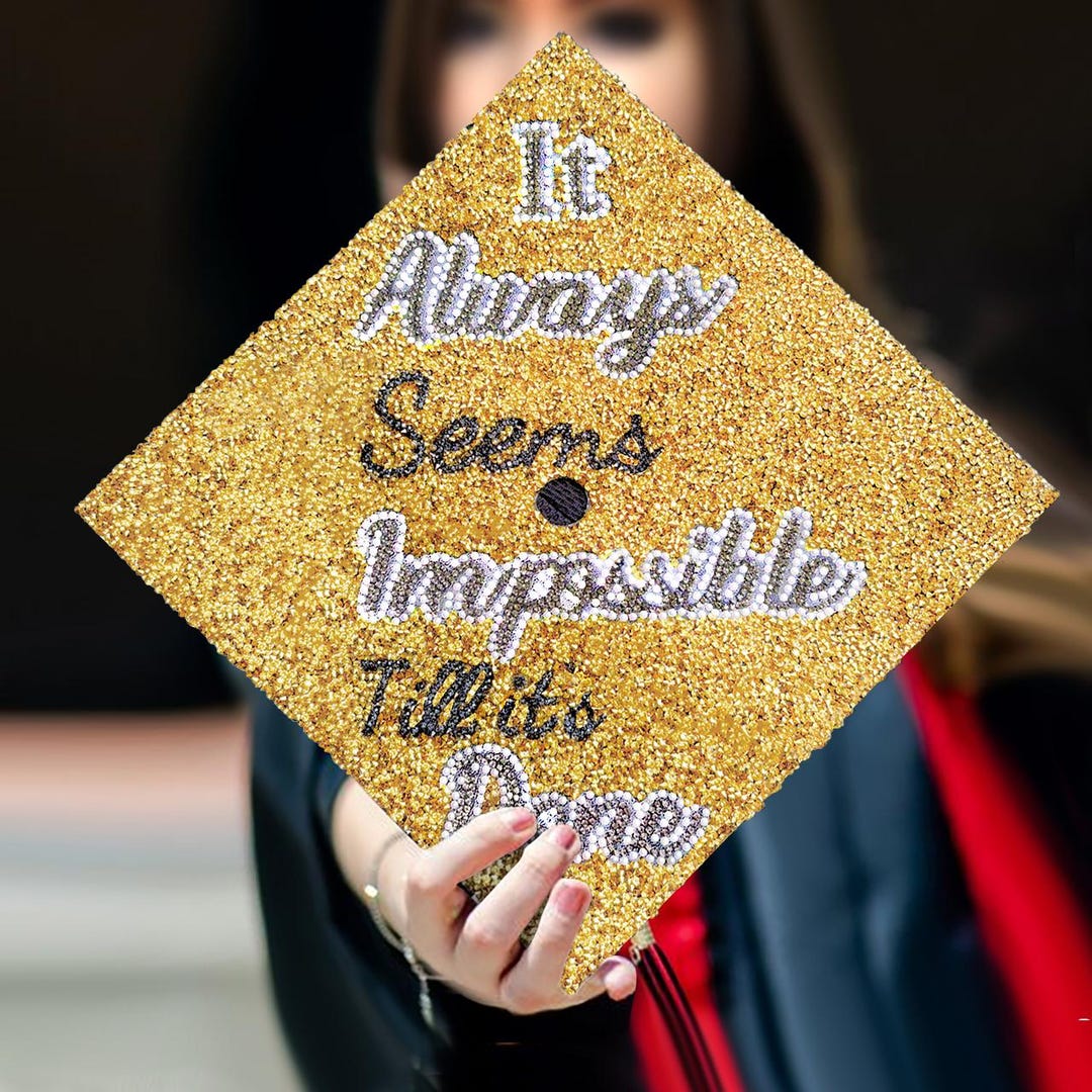 Rhinestones Graduation Cap Topper, Grad Cap Decorations, Gold Bedazzled ...