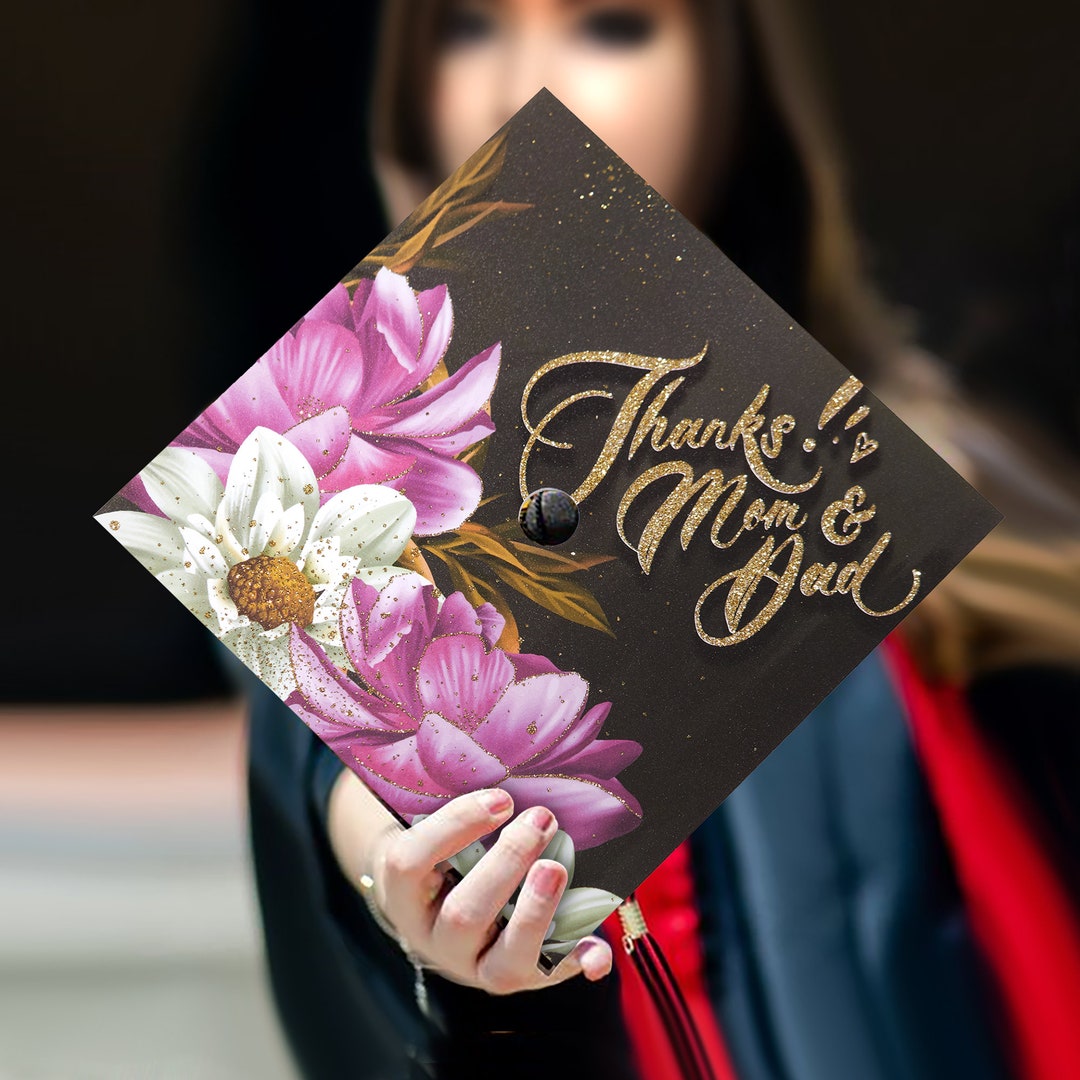 Thanks Mom & Dad | Grad Cap Toppers-graduation Caps Decoration-college ...