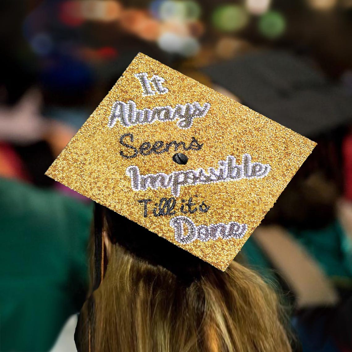 Rhinestones Graduation Cap Topper, Grad Cap Decorations, Gold Bedazzled ...