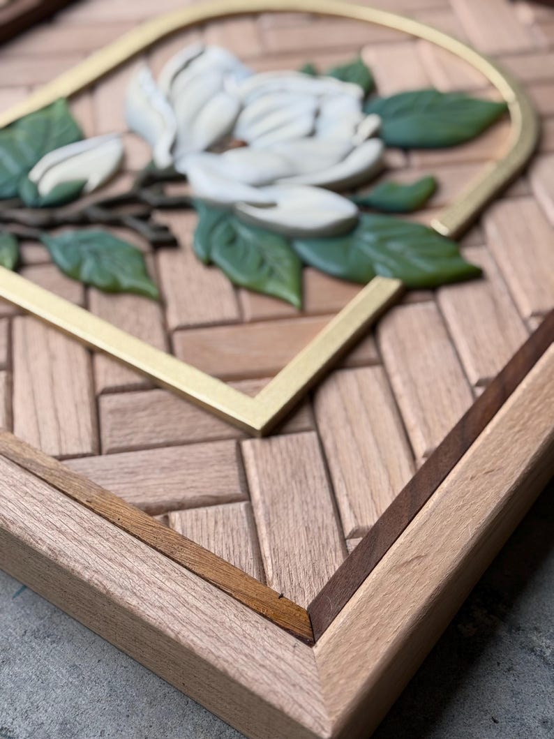 Magnolia Arch Fine Wood Art- Scroll Saw Art- Gold, Oak, Statement - Etsy