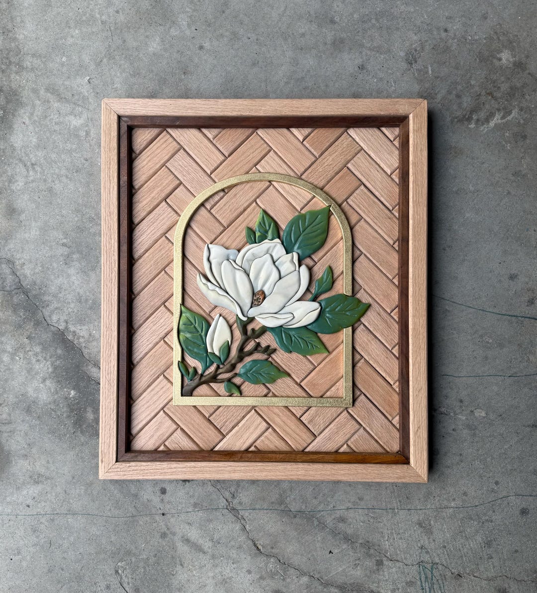Magnolia Arch Fine Wood Art- Scroll Saw Art- Gold, Oak, Statement - Etsy
