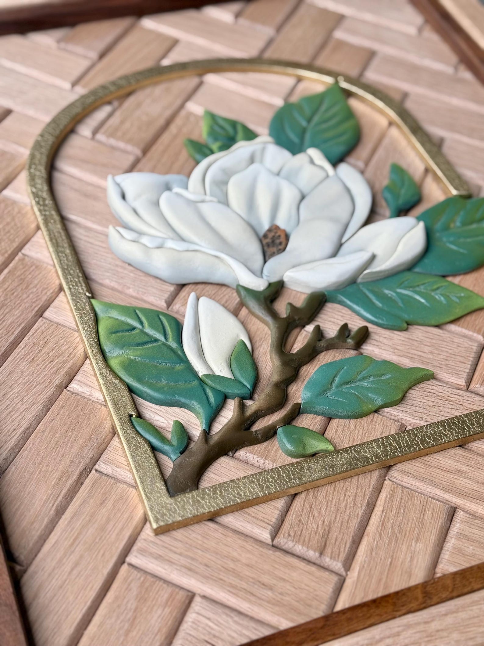 Magnolia Arch Fine Wood Art- Scroll Saw Art- Gold, Oak, Statement - Etsy