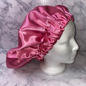 Custom Made Hot Pink Adult Bonnet, Satin Bonnet, Sleep Cap, Satin Lined ...