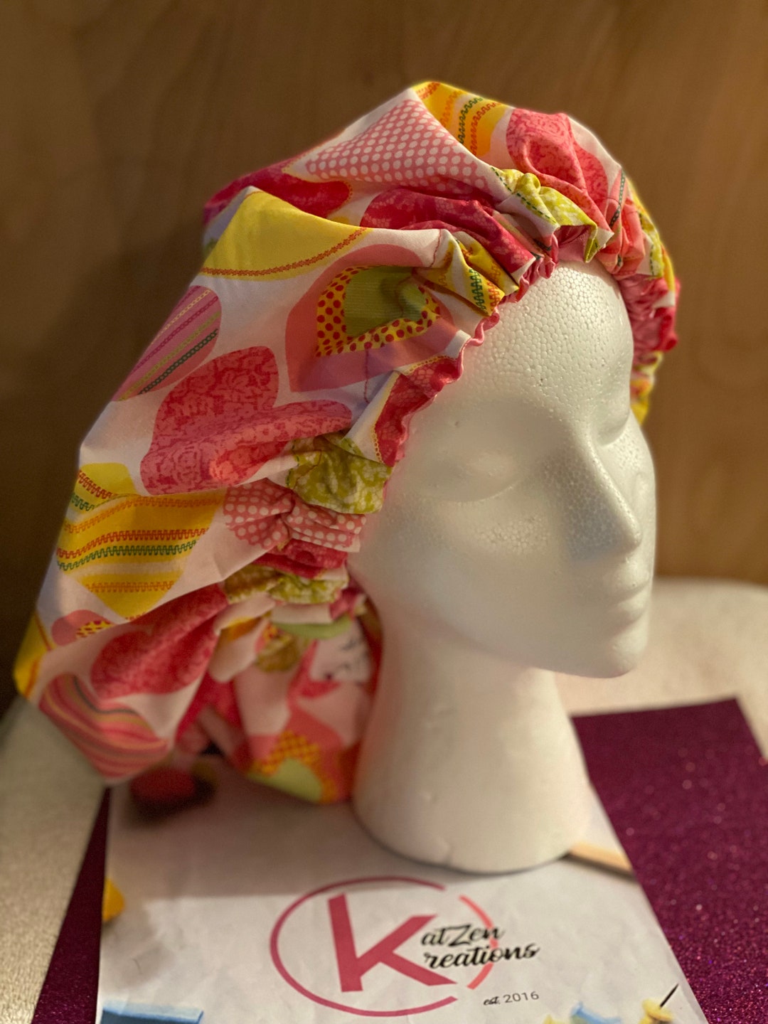 Custom Made Heart Adult Bonnet, Satin Bonnet, Sleep Cap,satin Lined ...