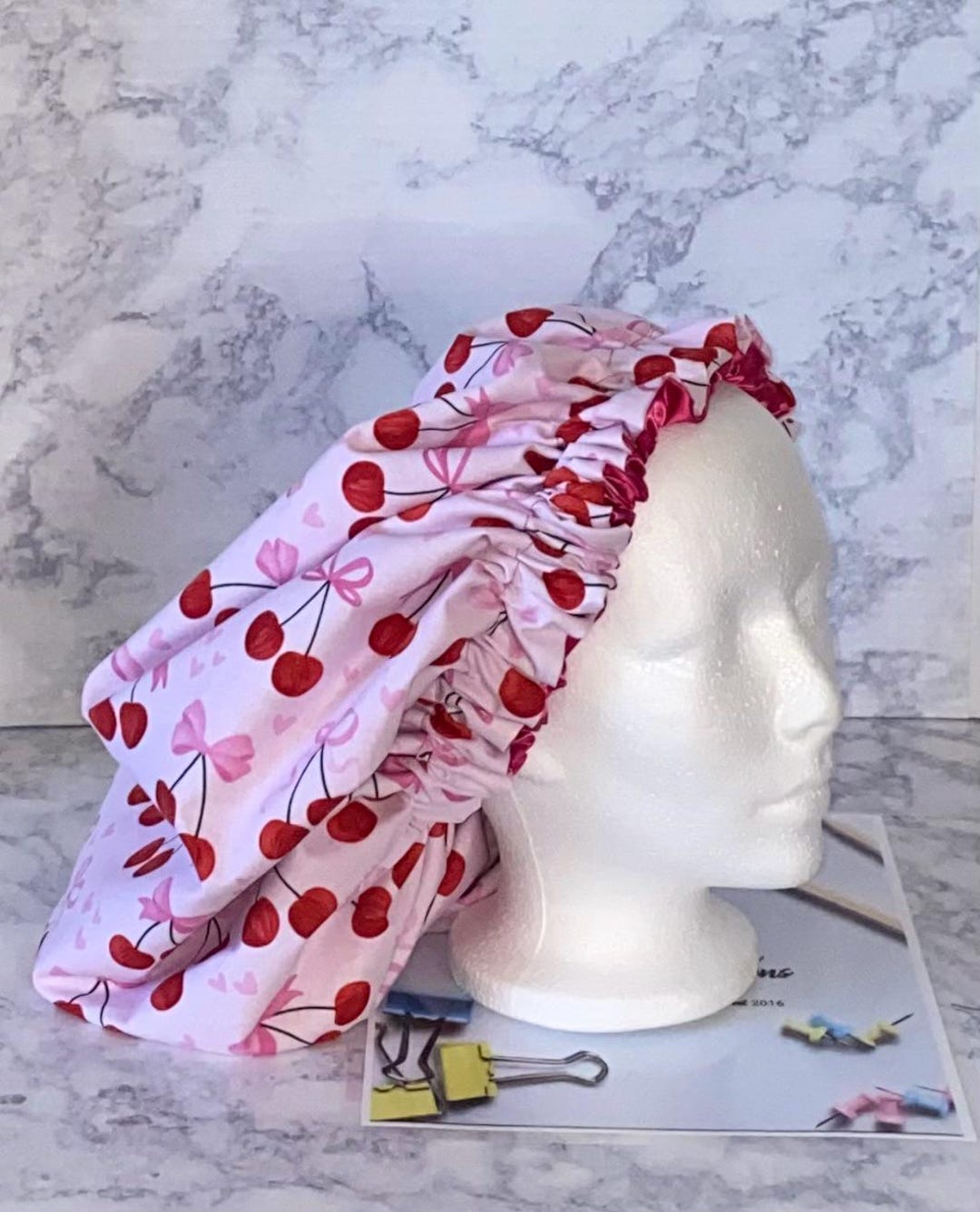 Custom Made Pink Bow. Adult Bonnet, Satin Bonnet, Sleep Cap,satin Lined ...