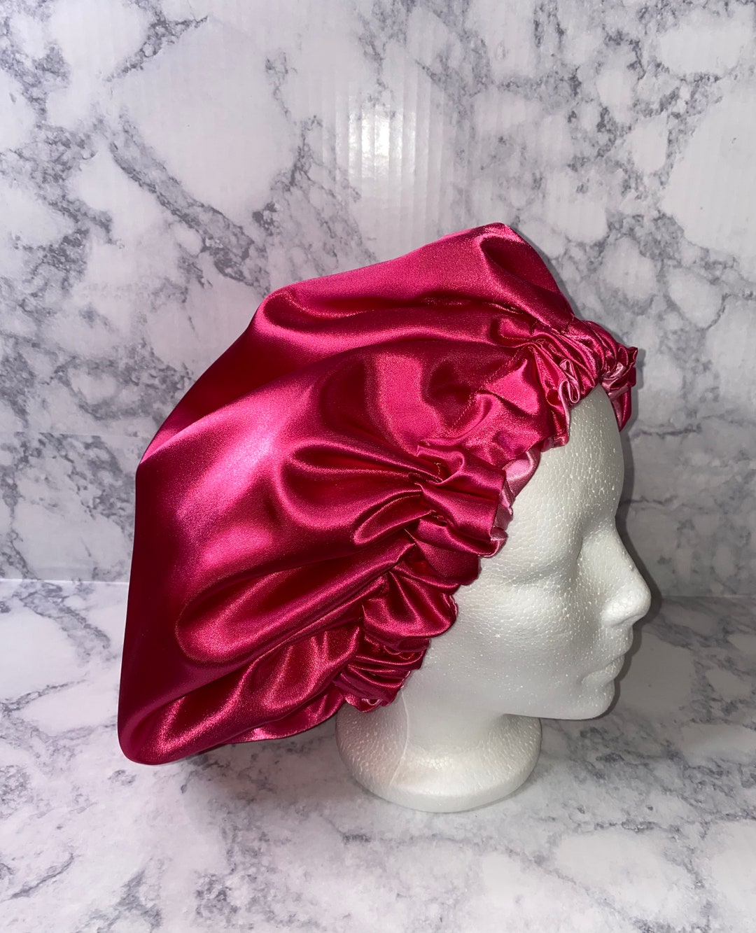 Custom Made Hot Pink Adult Bonnet, Satin Bonnet, Sleep Cap, Satin Lined ...