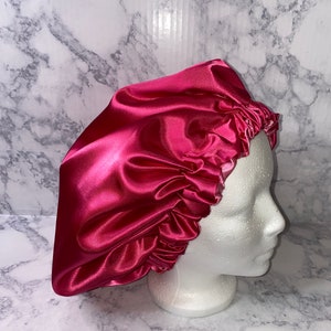 Custom Made Hot Pink Adult Bonnet, Satin Bonnet, Sleep Cap, Satin Lined ...