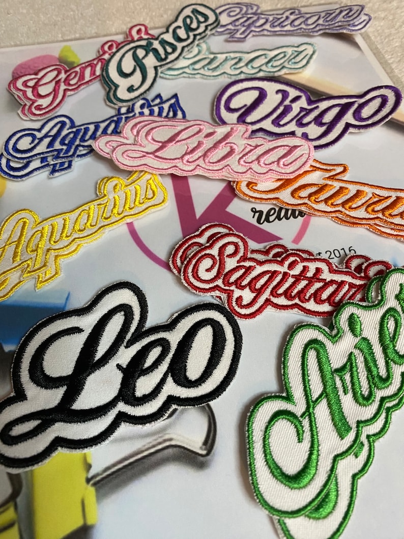 Zodiac Sign Patches, Embroidered Design, Virgo, Taurus, Aquarius, Scorpio, Aries, Capricorn ...