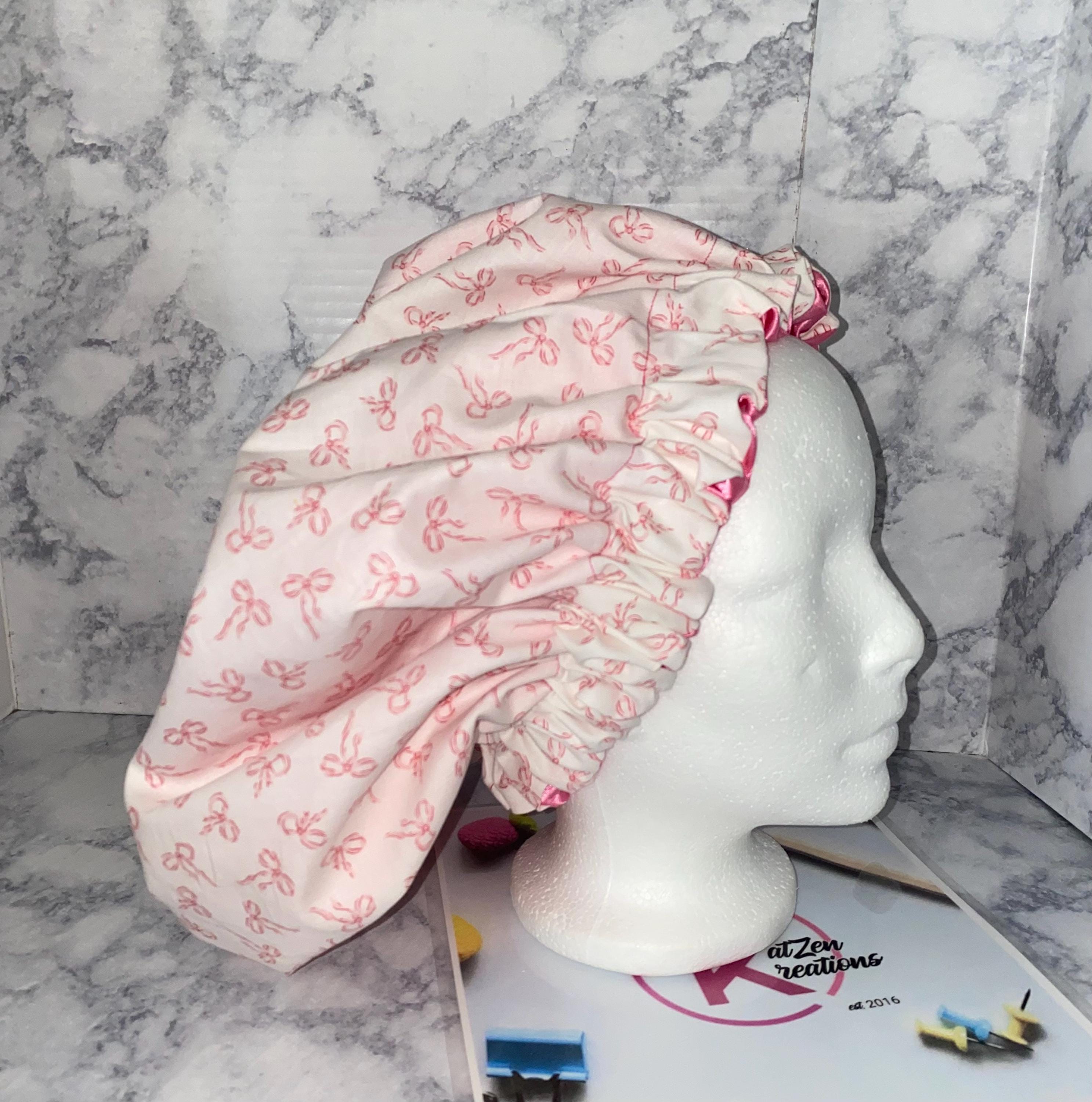 Custom Made Pink Bows Adult Bonnet, Satin Bonnet, Sleep Cap,satin Lined ...