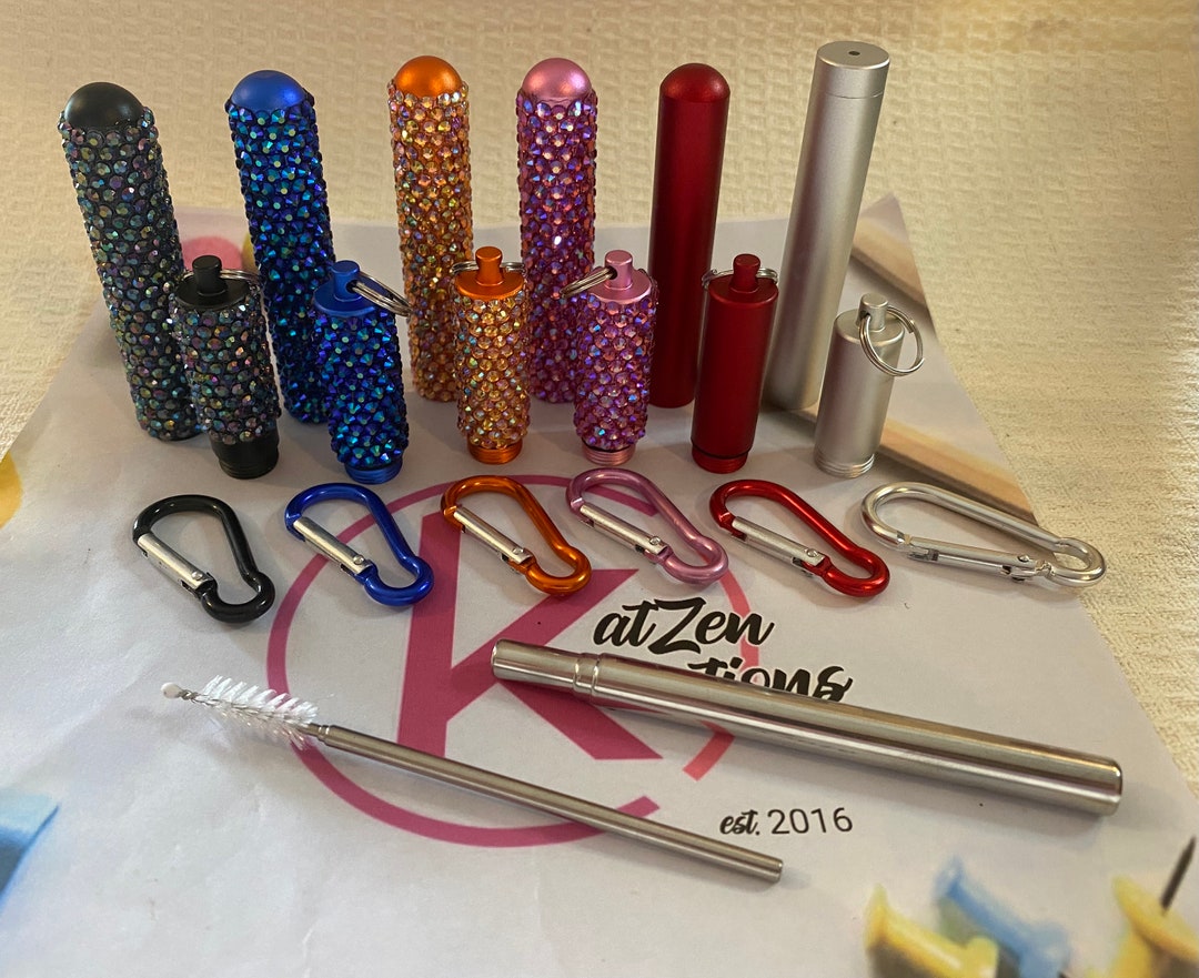 Blinged Reusable Straw Collapsible Straw Blue Rhinestones Straw ...